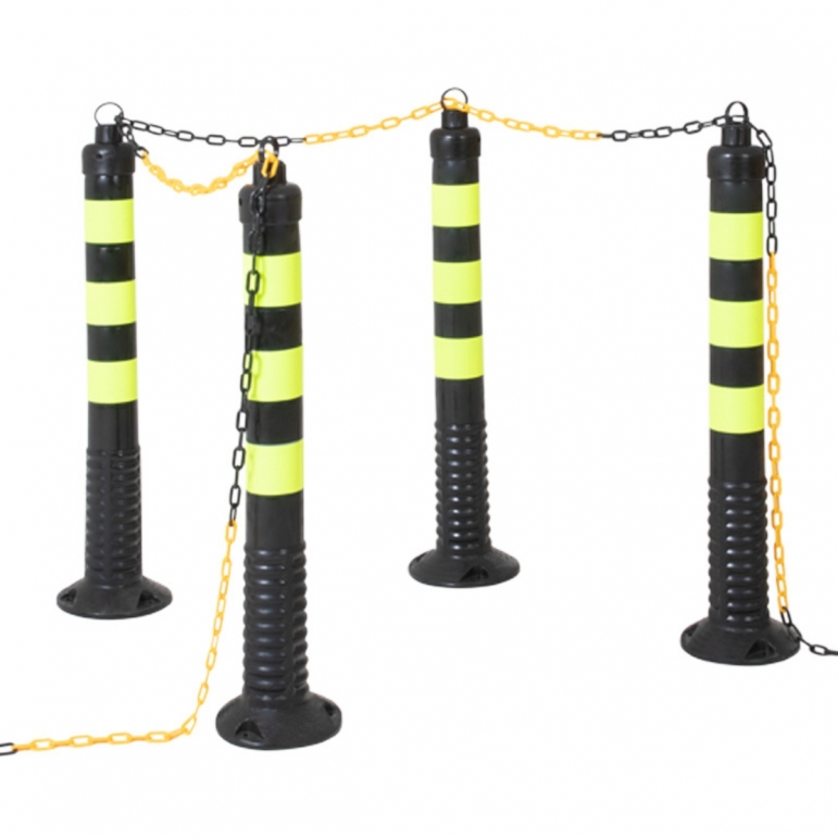 Kit 4 balises flexibles + 1 chaîne de 25m - Noir et jaune - Panostock
